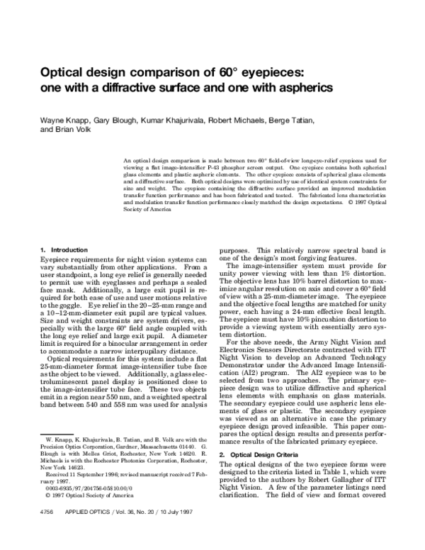 (PDF) Optical design comparison of 60° eyepieces: one with a ...