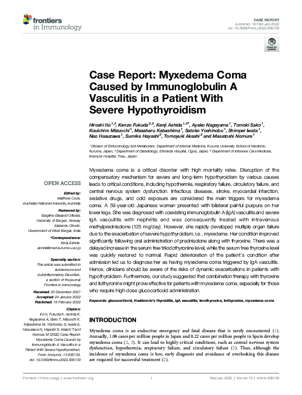 (PDF) Case Report: Myxedema Coma Caused by Immunoglobulin A Vasculitis ...