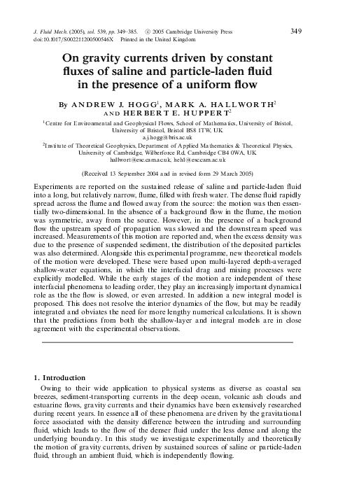 (PDF) On gravity currents driven by constant fluxes of saline and particle-laden fluid in the ...