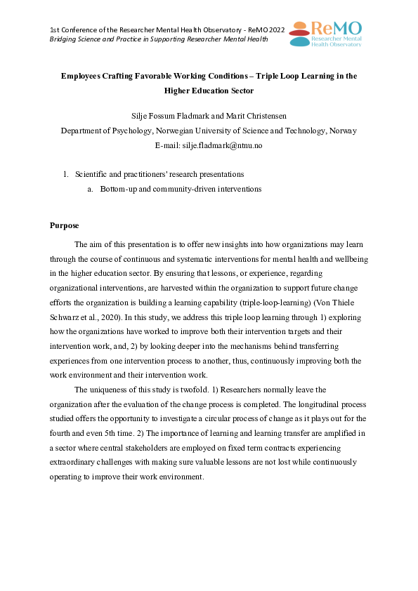 (PDF) Employees Crafting Favorable Working Conditions – Triple Loop ...