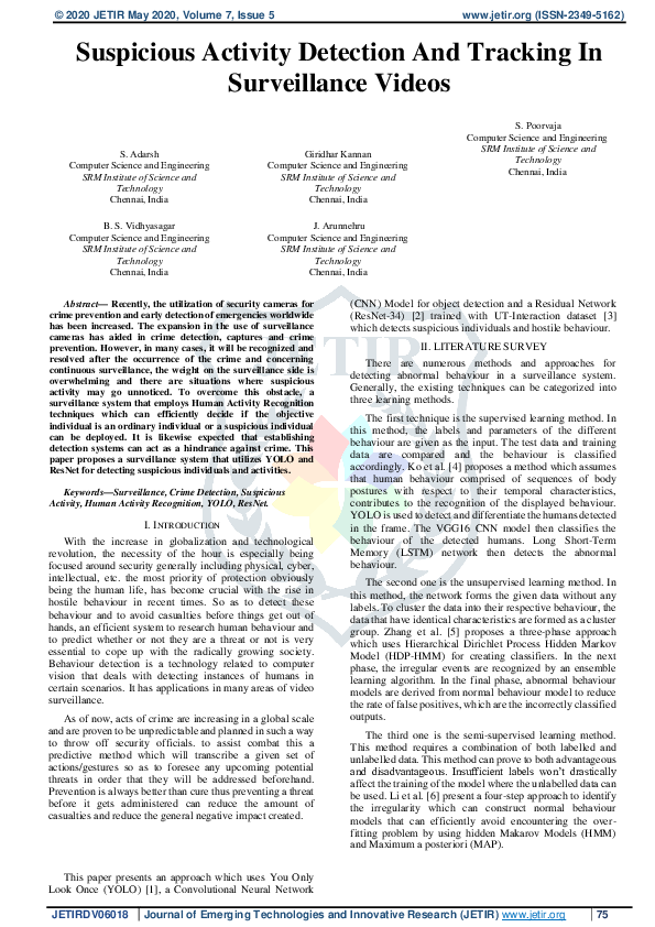 (PDF) Suspicious Activity Detection And Tracking In Surveillance Videos