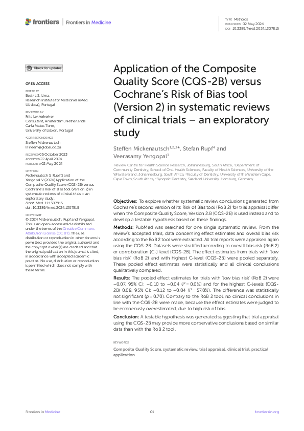 (PDF) CQS-2B vs RoB 2 in Systematic Reviews: An Exploratory Study