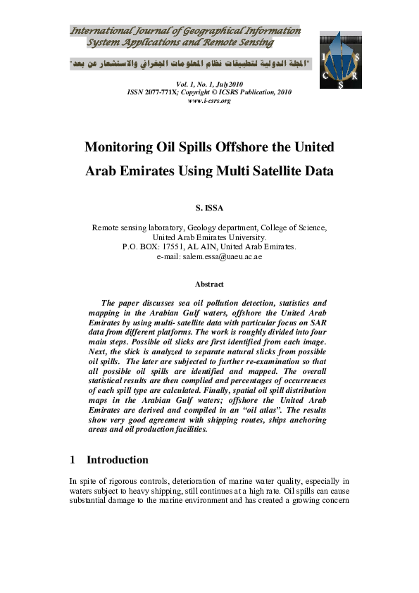 (PDF) Monitoring Oil Spills Offshore the United Arab Emirates Using ...