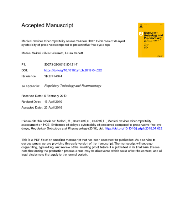 (PDF) Medical devices biocompatibility assessment on HCE: Evidences of ...