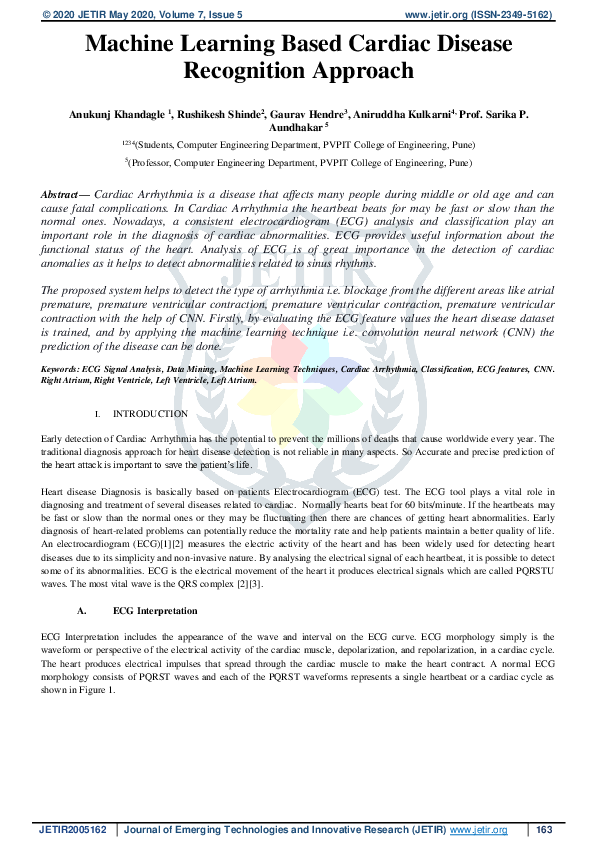 (PDF) Machine Learning Based Cardiac Disease Recognition Approach