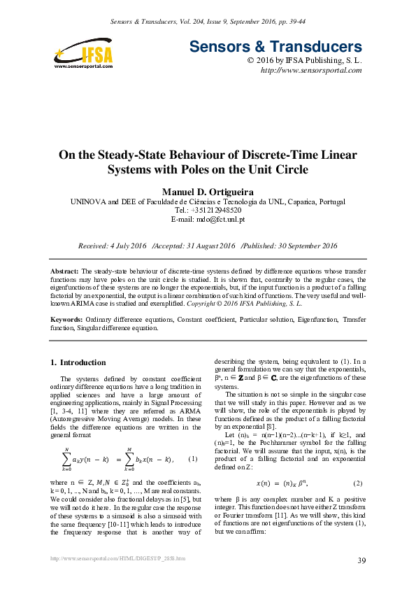 (PDF) On the Steady-State Behaviour of Discrete-Time Linear Systems ...