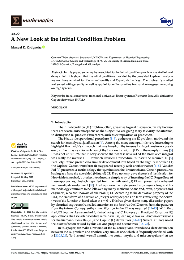 (PDF) A New Look at the Initial Condition Problem