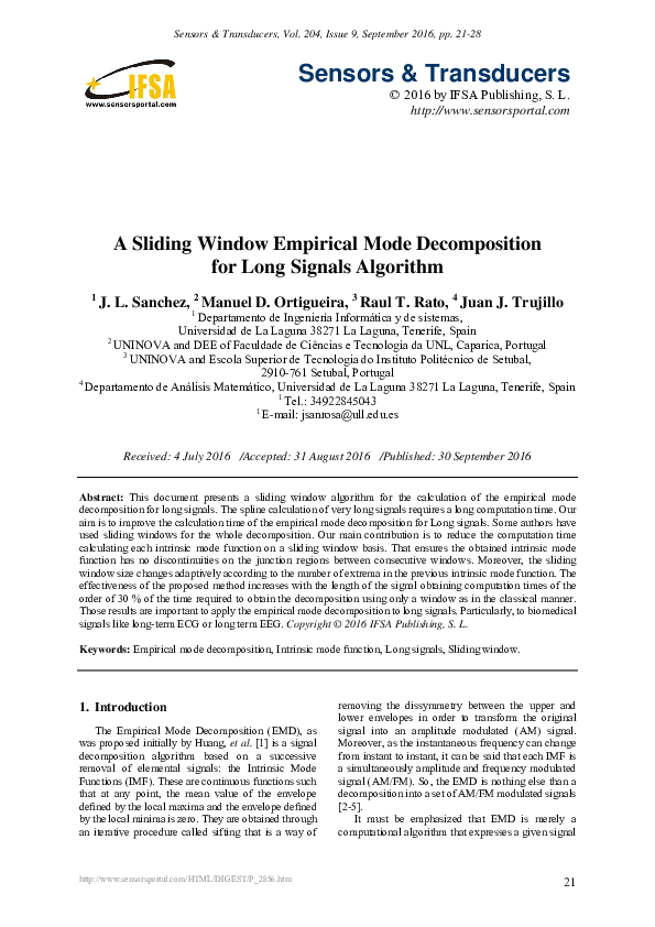 (PDF) A Sliding Window Empirical Mode Decomposition for Long Signals ...