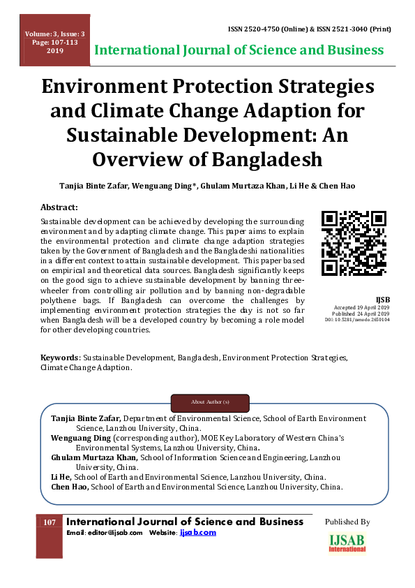 (PDF) Environment Protection Strategies and Climate Change Adaption for ...