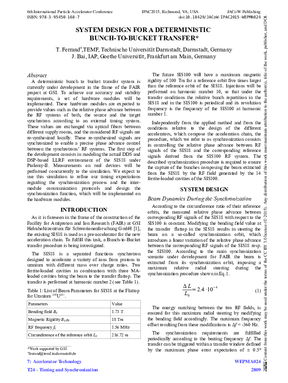 (PDF) System Design for a Deterministic Bunch-to-Bucket Transfer