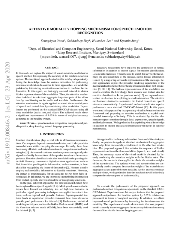 (PDF) Attentive Modality Hopping Mechanism for Speech Emotion Recognition | Subhadeep Dey ...