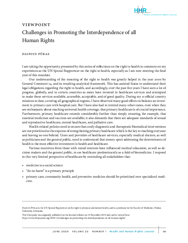 (PDF) Challenges in Promoting the Interdependence of all Human Rights