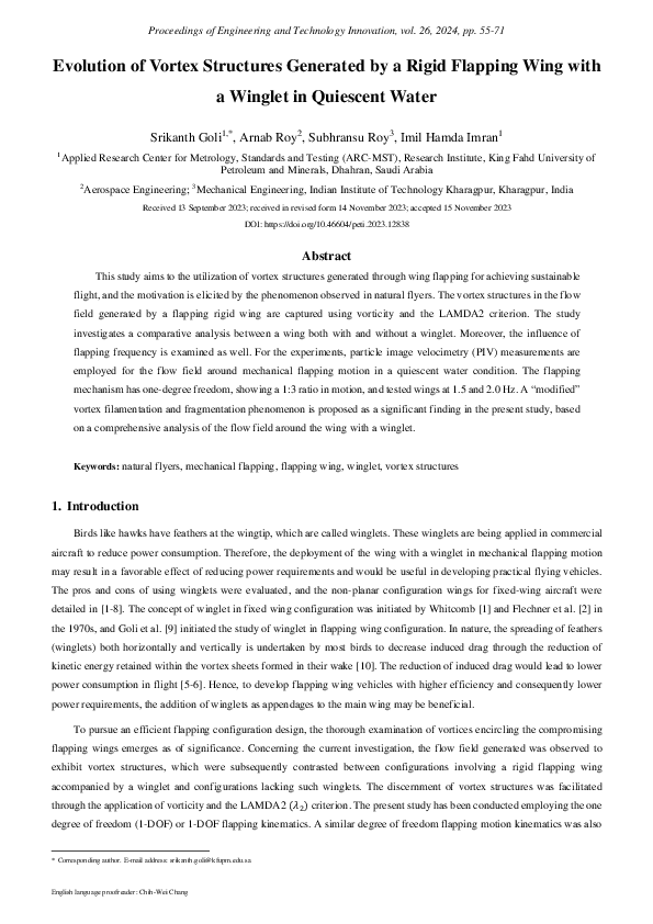 (PDF) Evolution of Vortex Structures Generated by a Rigid Flapping Wing ...