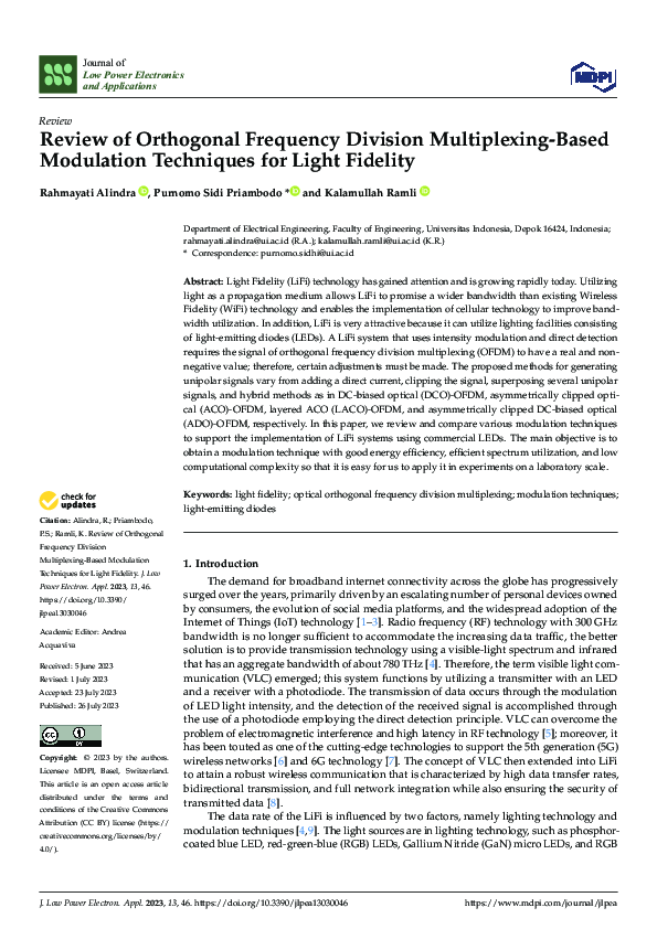 (PDF) Review of Orthogonal Frequency Division Multiplexing-Based Modulation Techniques for Light ...