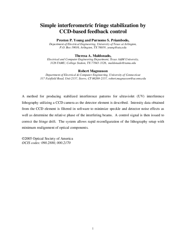 (PDF) Simple interferometric fringe stabilization by CCD-based feedback ...