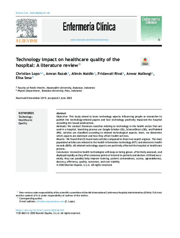 (PDF) Technology impact on healthcare quality of the hospital: A ...