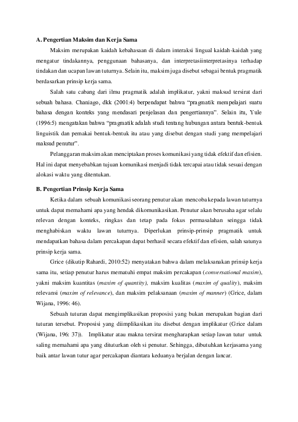 (PDF) Semantik-Pragmatik - Resume "Maksim Kerja Sama"