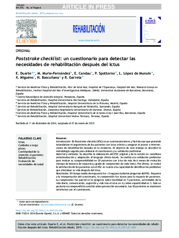 (PDF) Poststroke checklist: un cuestionario para detectar las ...