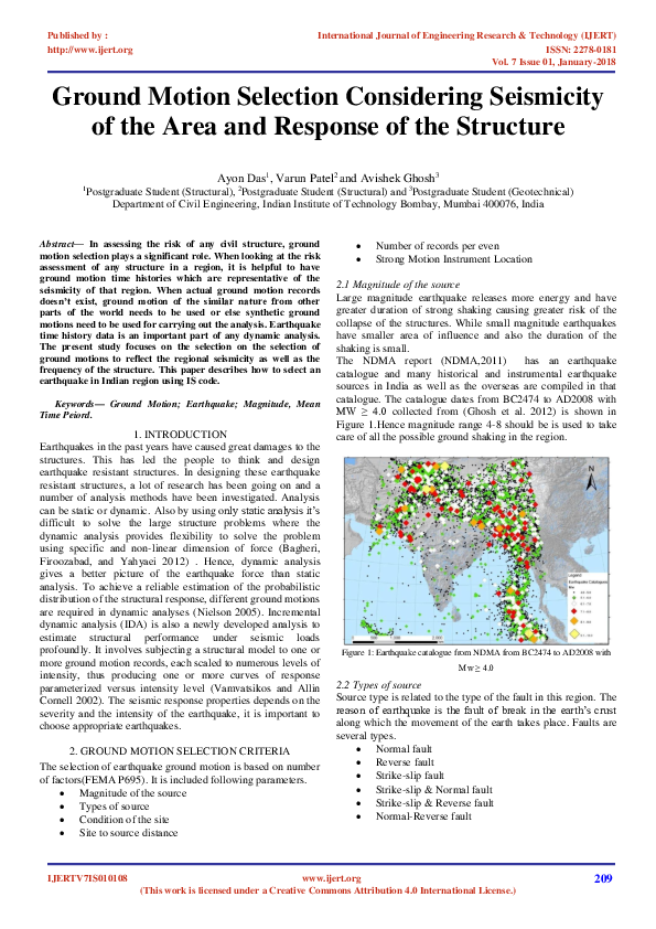 (PDF) Ground Motion Selection Considering Seismicity of the Area and Response of the Structure