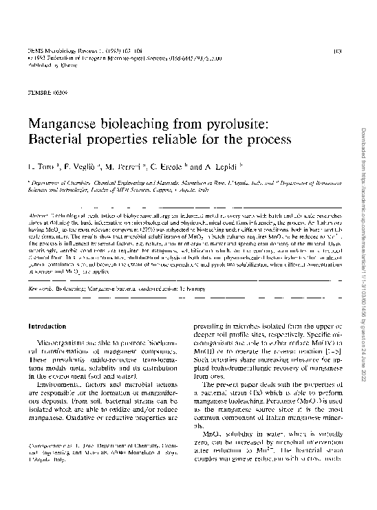 (PDF) Manganese bioleaching from pyrolusite: Bacterial properties ...
