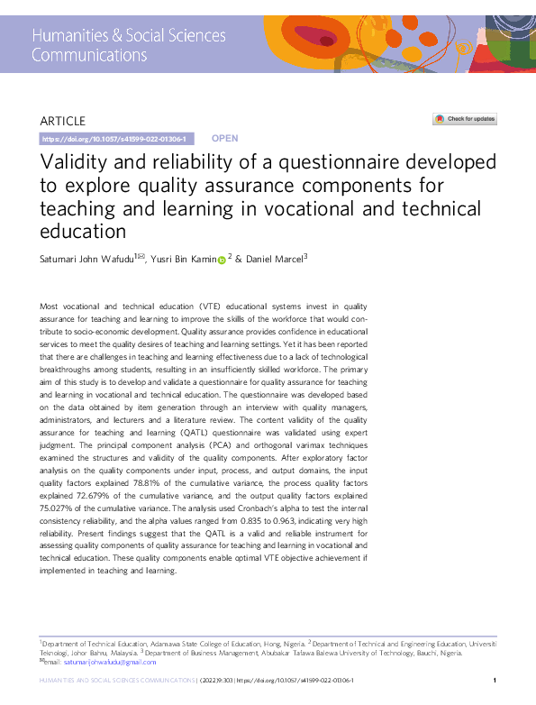 (PDF) Validity and reliability of a questionnaire developed to explore quality assurance ...