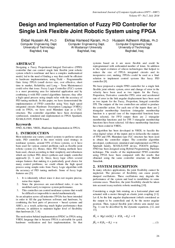 (PDF) FPGA-Based Fuzzy PID Controller for Robotics