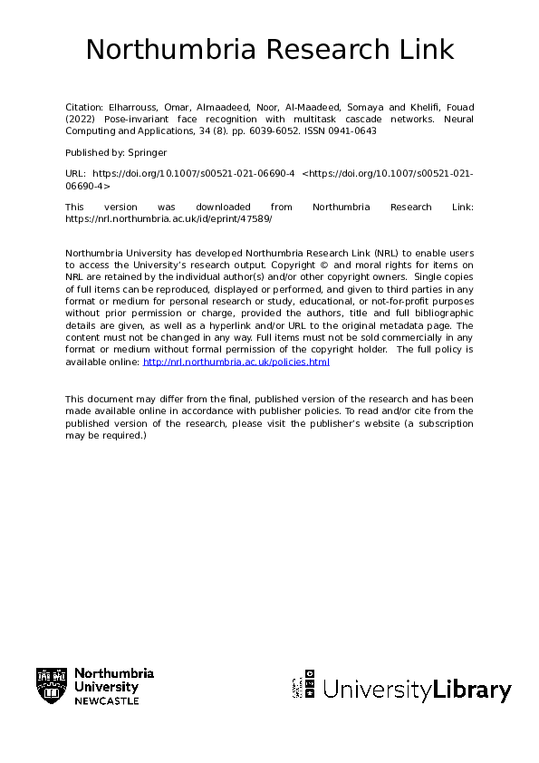 Pdf Pose Invariant Face Recognition With Multitask Cascade Networks