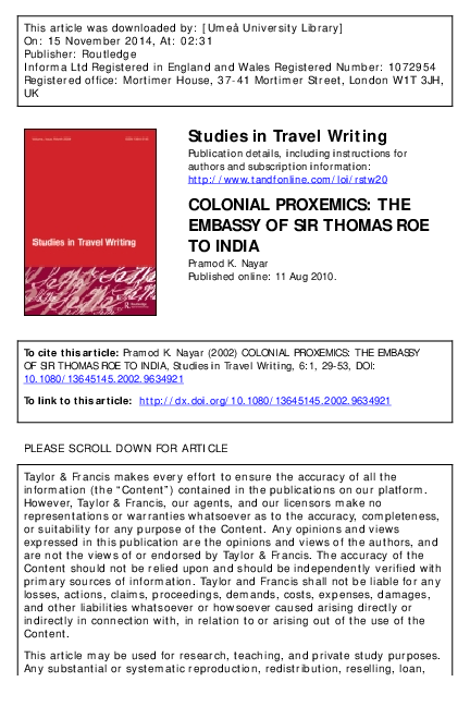 (PDF) COLONIAL PROXEMICS: THE EMBASSY OF SIR THOMAS ROE TO INDIA