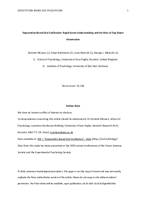 (PDF) Expectation-based gist facilitation: Rapid scene understanding and the role of top-down ...