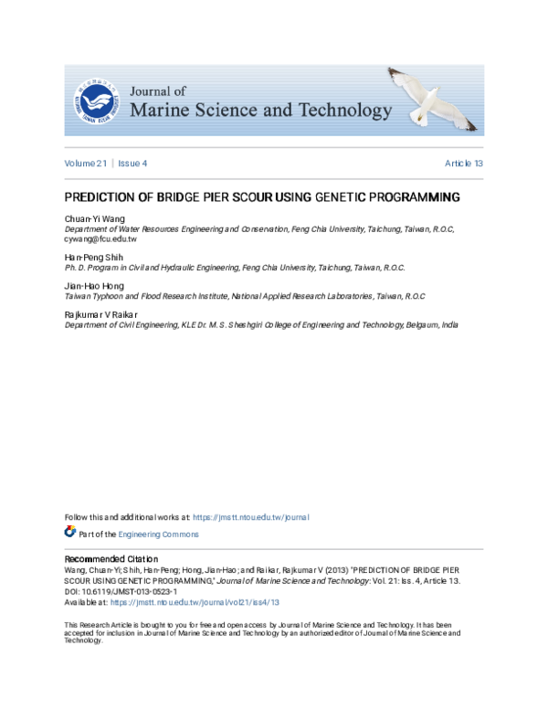 (PDF) Prediction of Bridge Pier Scour Using Genetic Programming