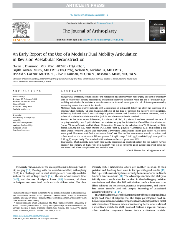 (PDF) An Early Report of the Use of a Modular Dual Mobility ...