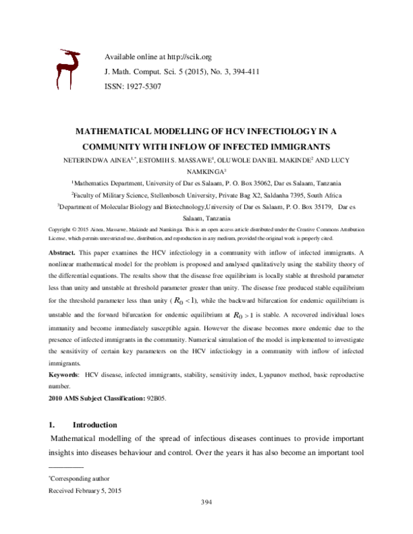 (PDF) Mathematical modelling of HCV infectiology in a community with ...