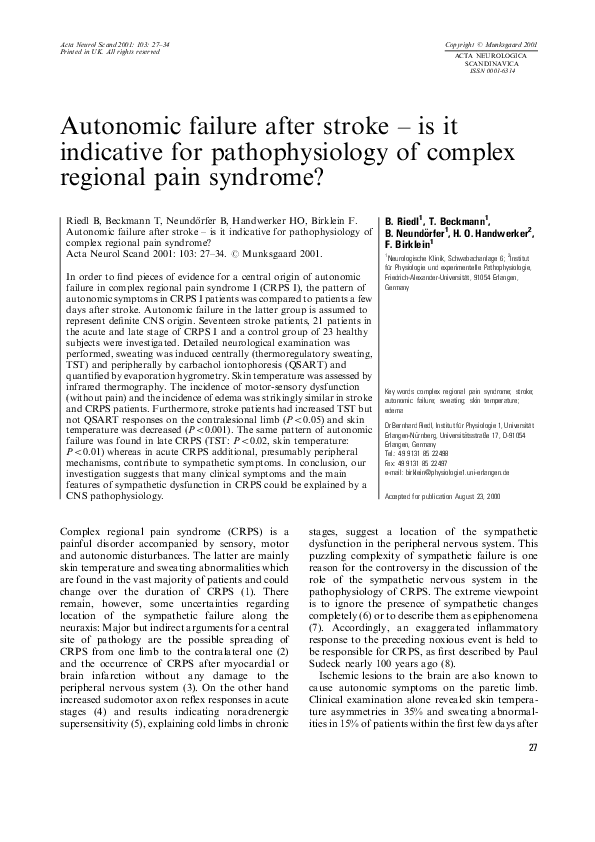 (PDF) Autonomic failure after stroke - is it indicative for pathophysiology of complex regional ...