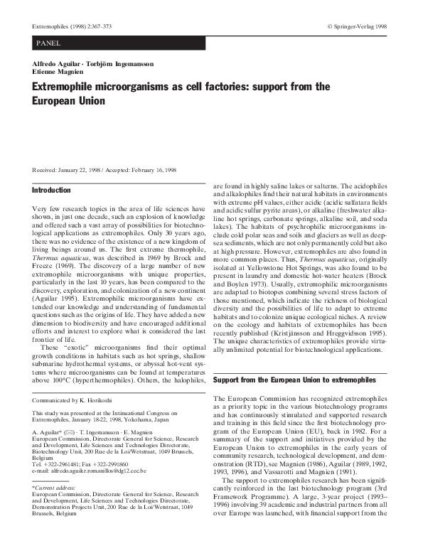 (PDF) Extremophile microorganisms as cell factories: support from the ...