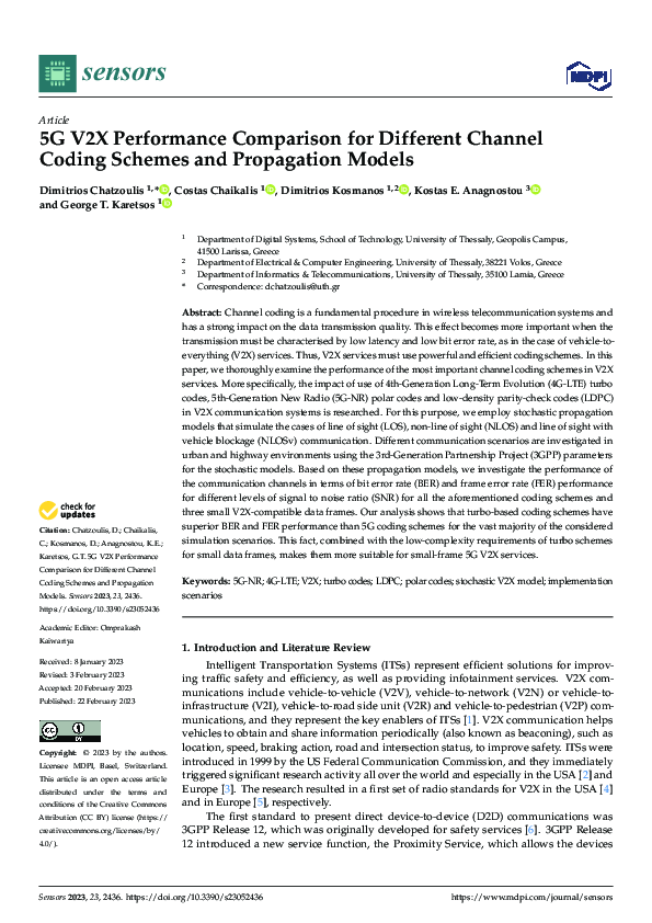 (PDF) 5G V2X Performance Comparison for Different Channel Coding Schemes and Propagation Models