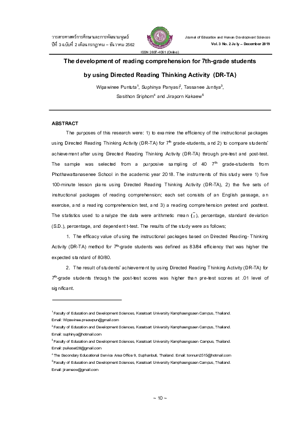 (PDF) The development of reading comprehension for 7th-grade students by using Directed Reading ...