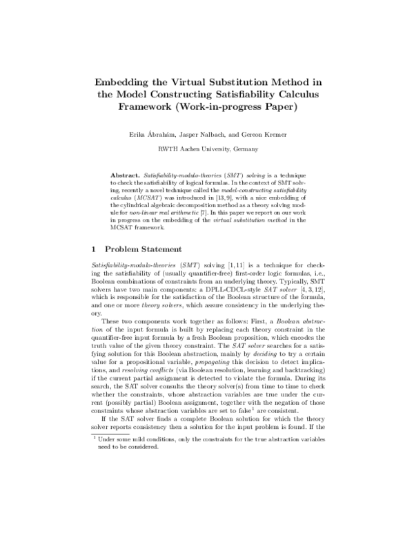 (PDF) Embedding the Virtual Substitution Method in the Model Constructing Satisfiability ...