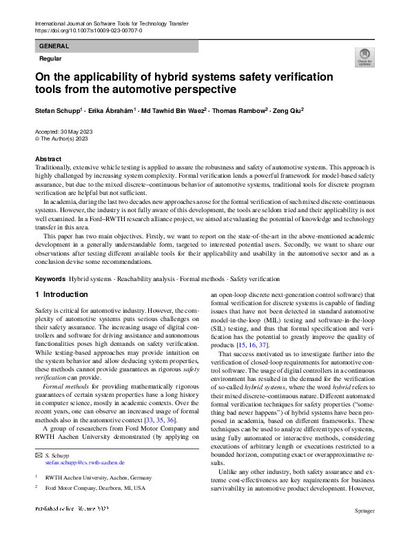 (PDF) On the applicability of hybrid systems safety verification tools ...