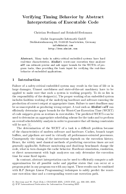 (PDF) Verifying Timing Behavior by Abstract Interpretation of Executable Code