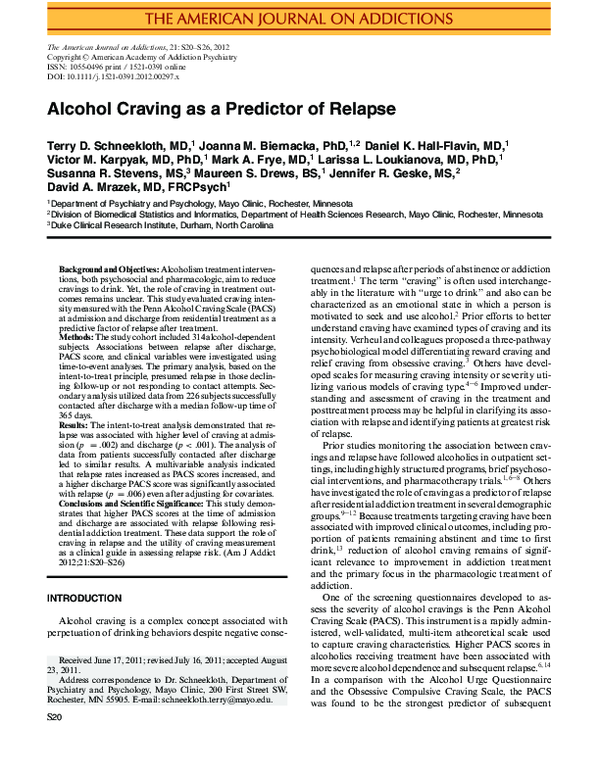 (PDF) Alcohol craving as a predictor of relapse