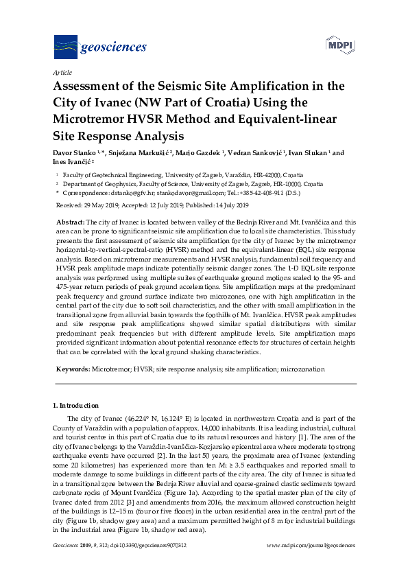 (PDF) Assessment of the Seismic Site Amplification in the City of Ivanec (NW Part of Croatia ...