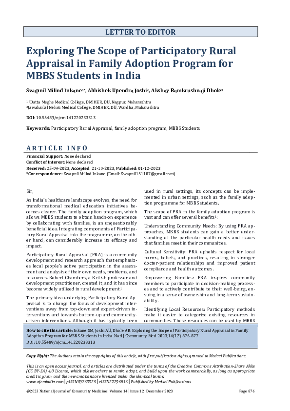 (PDF) Exploring The Scope of Participatory Rural Appraisal in Family ...