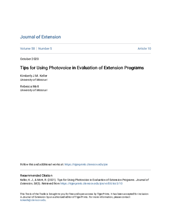 (PDF) Tips for Using Photovoice in Evaluation of Extension Programs
