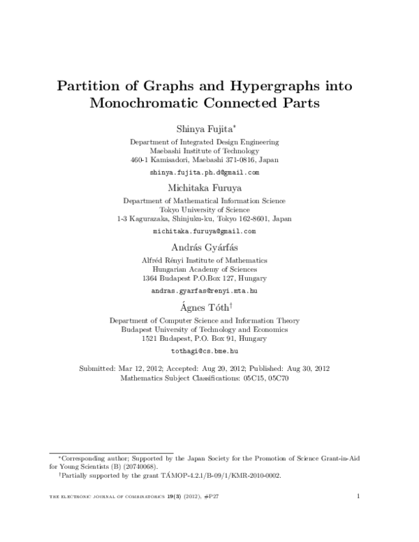 (PDF) Partition of Graphs and Hypergraphs into Monochromatic Connected Parts