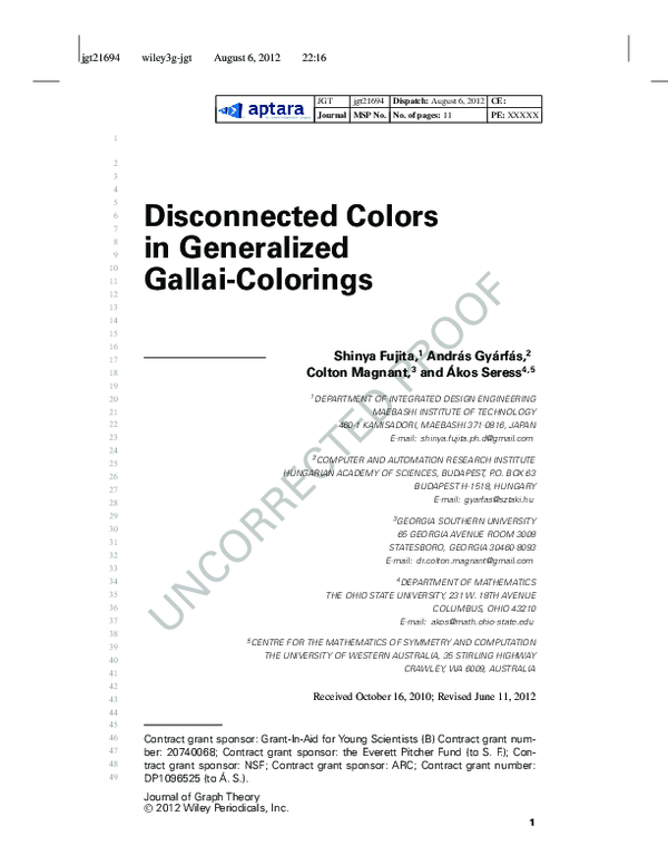 (PDF) Disconnected Colors in Generalized Gallai-Colorings