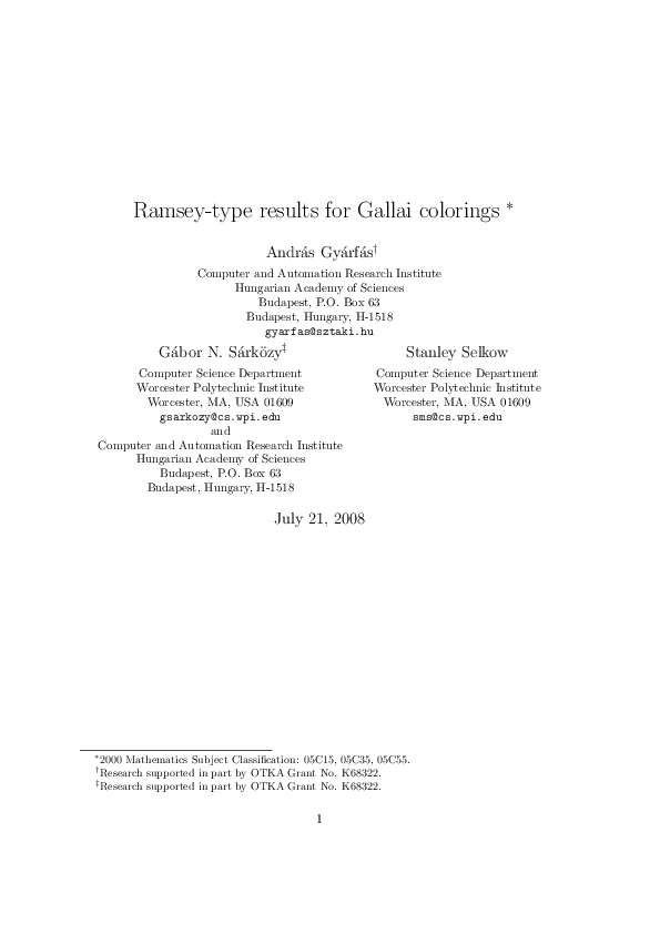 (PDF) Ramsey‐type results for Gallai colorings