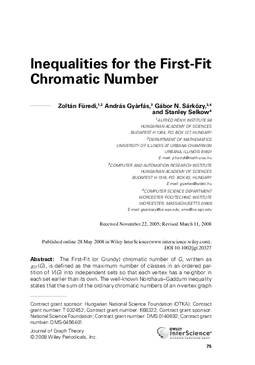 (PDF) Inequalities for the first-fit chromatic number