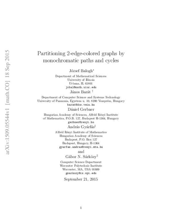 (PDF) Partitioning 2-edge-colored graphs by monochromatic paths and cycles