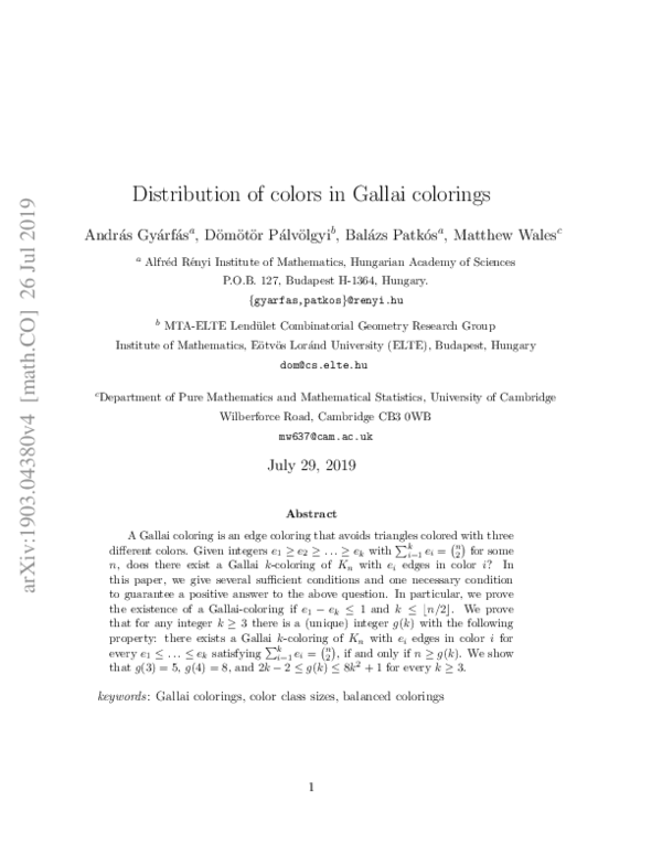 (PDF) Distribution of colors in Gallai colorings