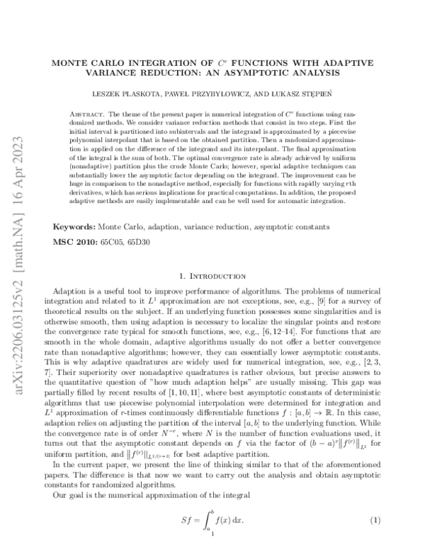 (PDF) Monte Carlo integration with adaptive variance reduction: an ...